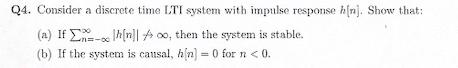 Solved Q4. Consider a discrete time LTI system with impulse | Chegg.com