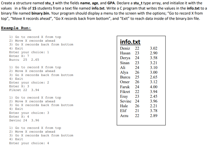 Solved Create a structure named stu_t with the fields name, | Chegg.com
