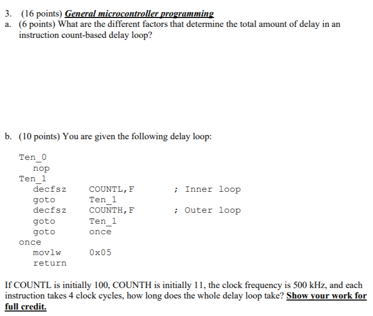 3. (16 points) General microcontroller programming a. | Chegg.com