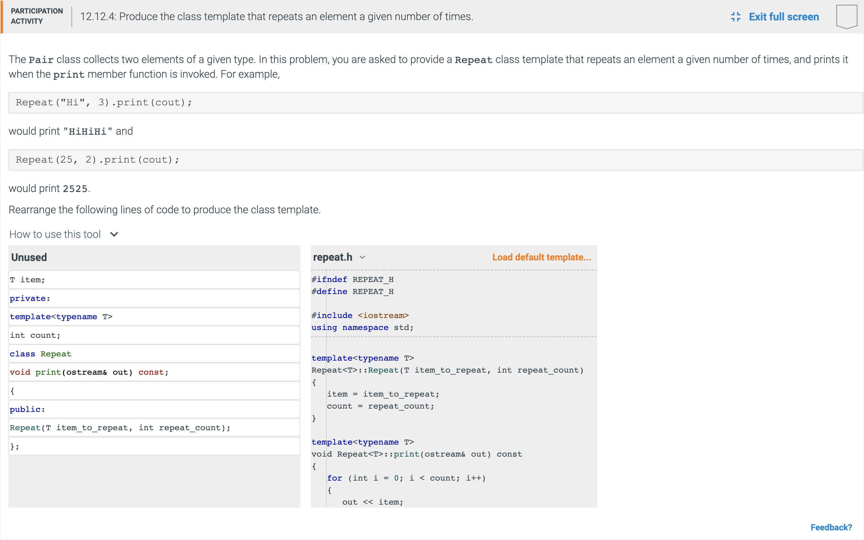 Solved PARTICIPATION ACTIVITY 12.12.4: Produce the class | Chegg.com