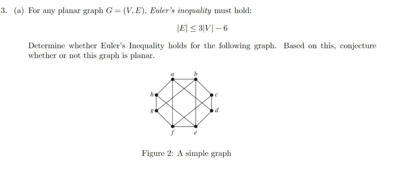 Solved (a) For any planar graph G=(V,E), Euler's inequality | Chegg.com