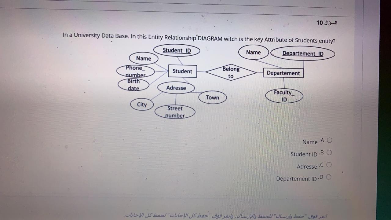 Solved السؤال 10 In a University Data Base. In this Entity | Chegg.com