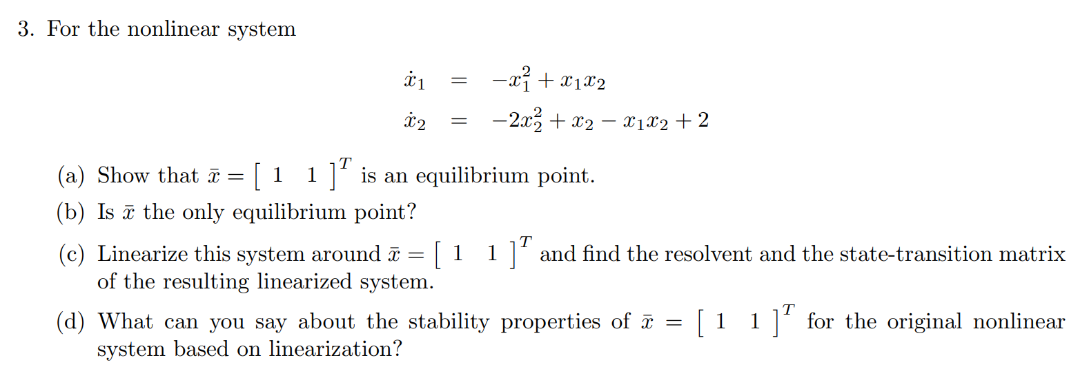 Solved 3. For the nonlinear system | Chegg.com