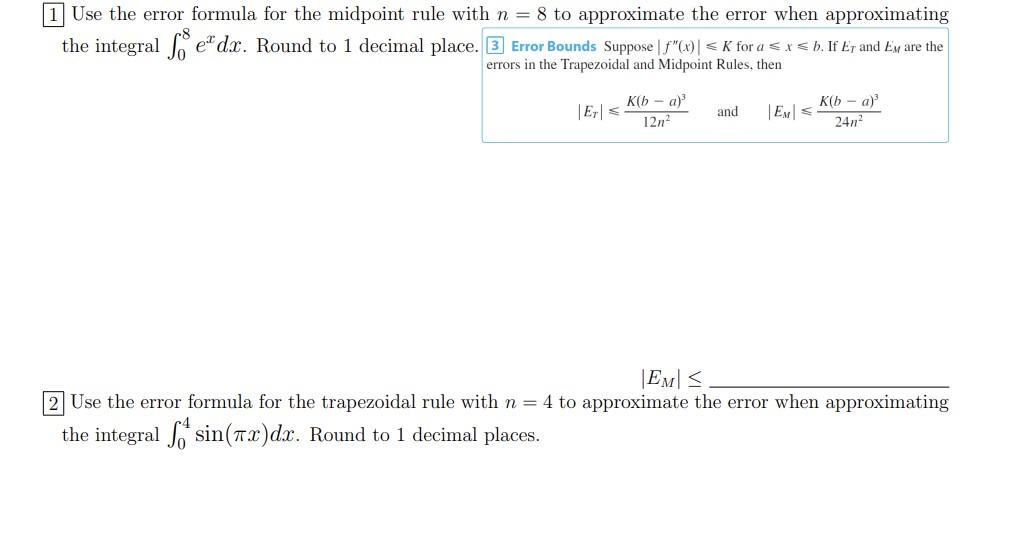 Solved 1 Use the error formula for the midpoint rule with n | Chegg.com