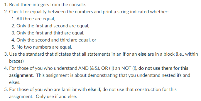 Solved 1. Read three integers from the console. 2. Check for | Chegg.com