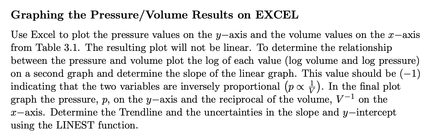 Solved Graphing the Pressure/Volume Results on EXCEL Use | Chegg.com