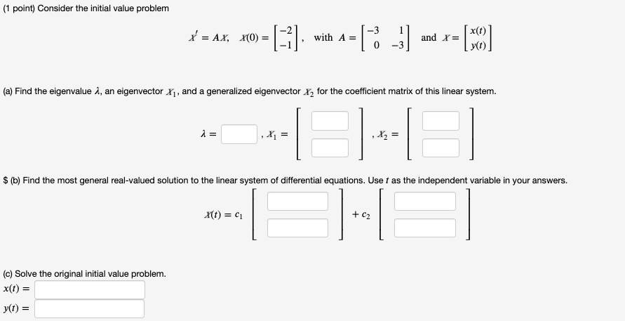 Solved (1 point) Consider the initial value problem | Chegg.com