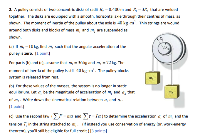 Solved 2. A pulley consists of two concentric disks of radii | Chegg.com