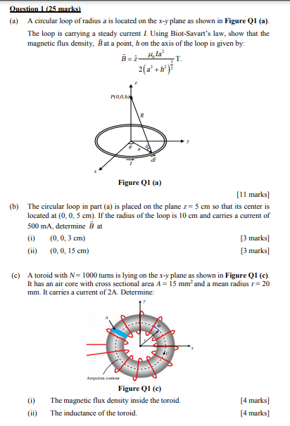 Solved Ouestion 1025 marks) (a) A circular loop of radius a | Chegg.com