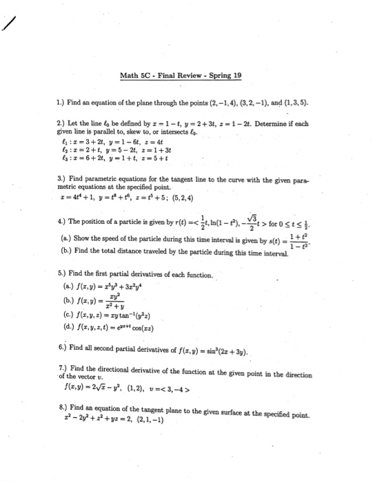 Solved 19 Math 5C Final Review 1) Find an equation of the | Chegg.com