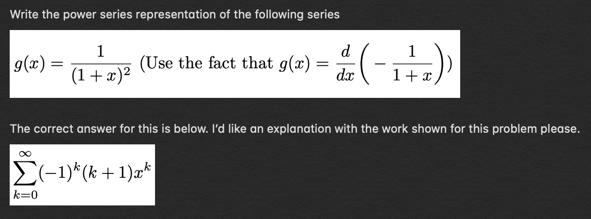 Solved Write the power series representation of the | Chegg.com