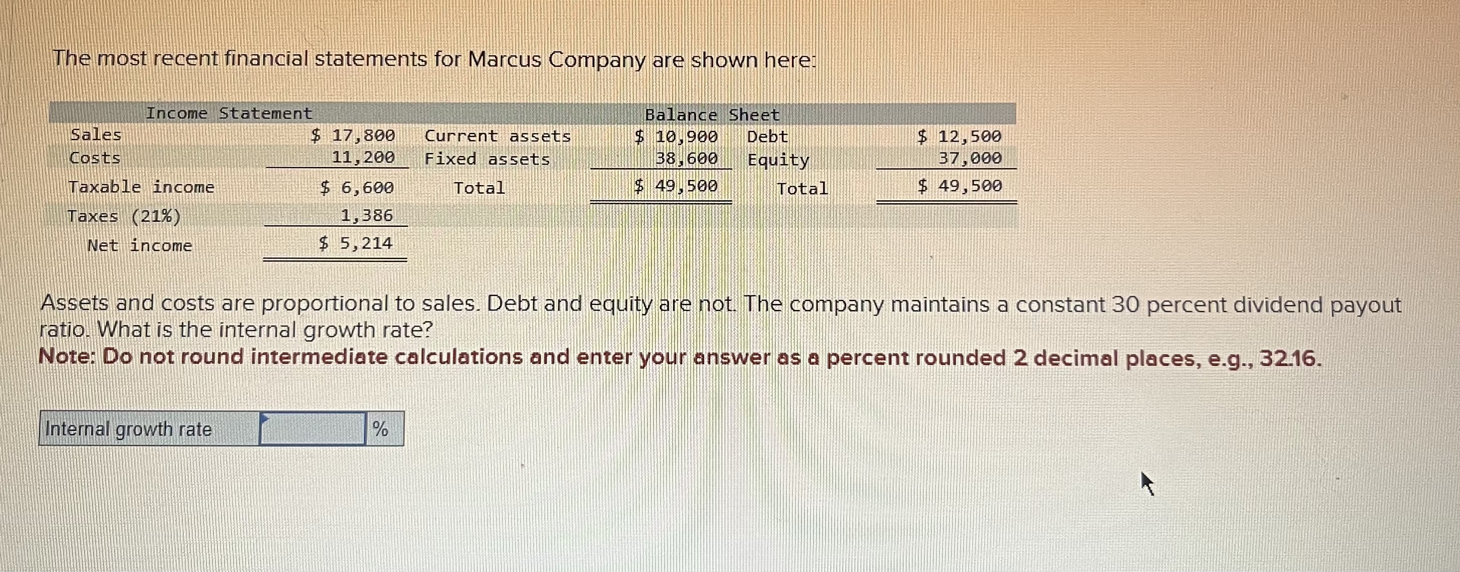Solved The most recent financial statements for Marcus | Chegg.com | Chegg.com