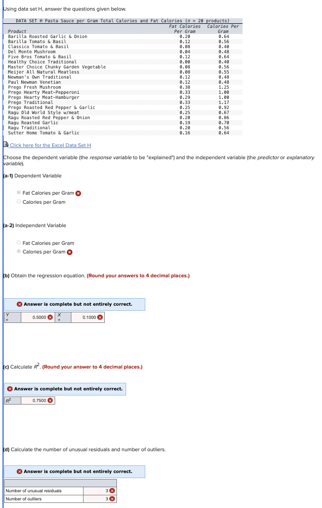 Using data set H, answer the questions given below. | Chegg.com