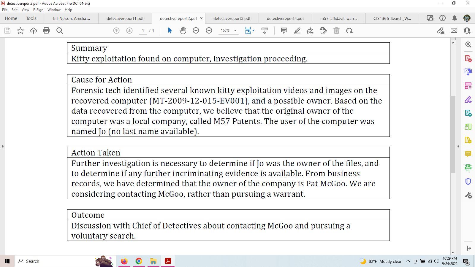 Solved Read the four detective reports and the combined | Chegg.com