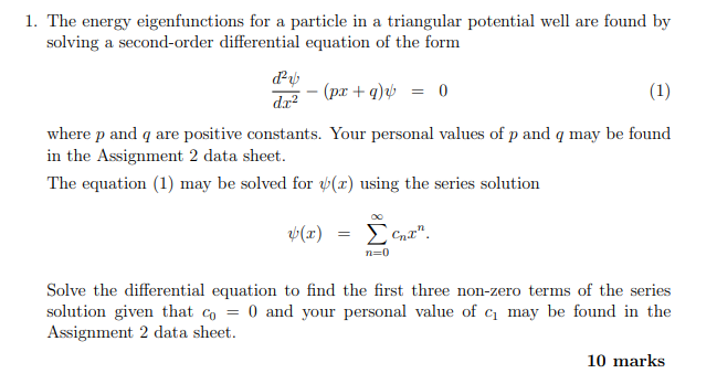 Solved 1. The energy eigenfunctions for a particle in a | Chegg.com