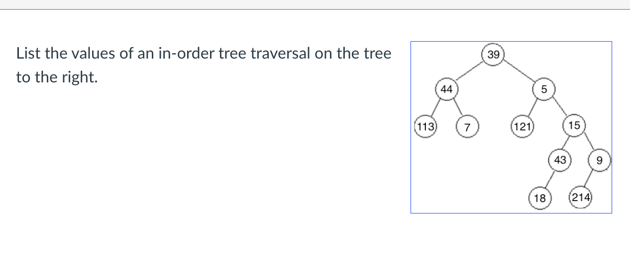Solved 39 List the values of an in-order tree traversal on | Chegg.com