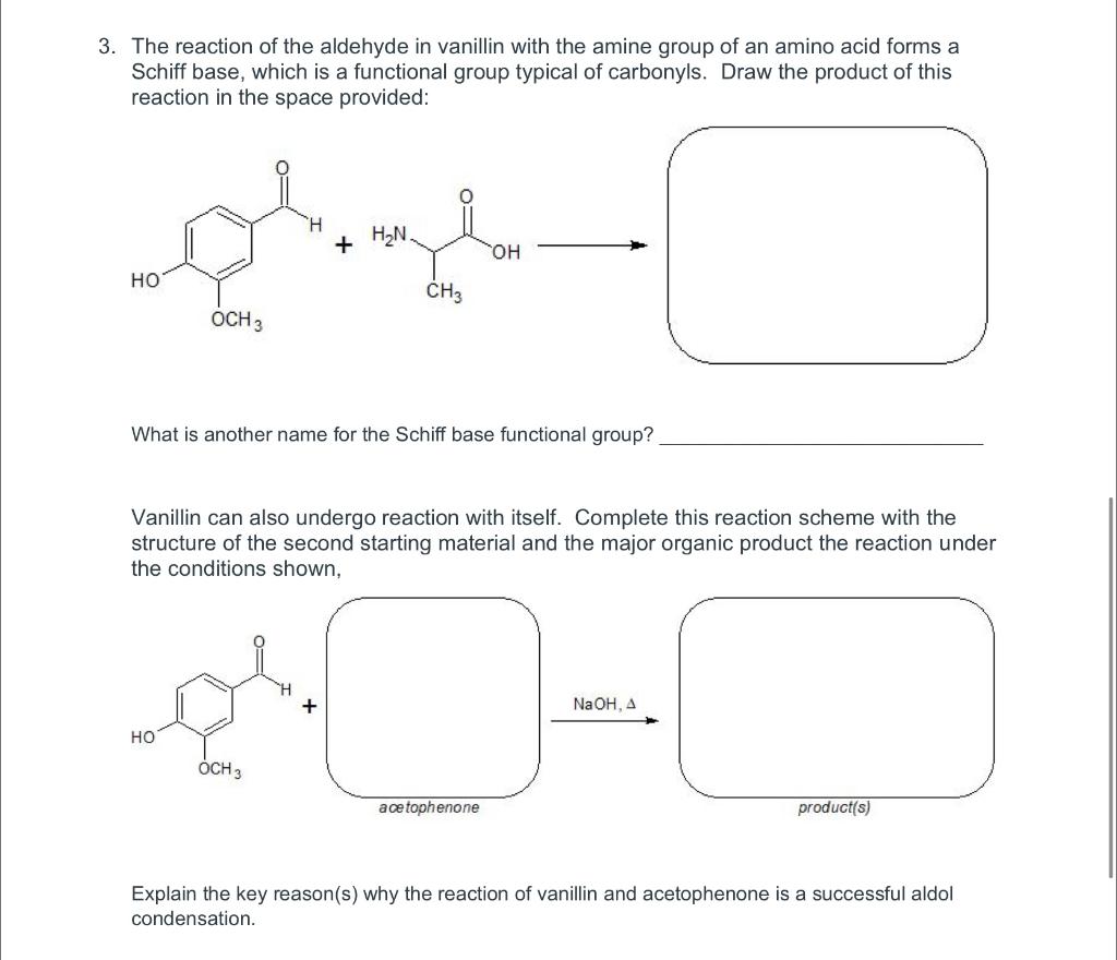 Solved 3. The reaction of the aldehyde in vanillin with the | Chegg.com