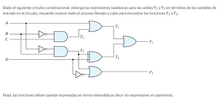 Solved Dado el siguiente circuito combinacional, obtenga las | Chegg.com