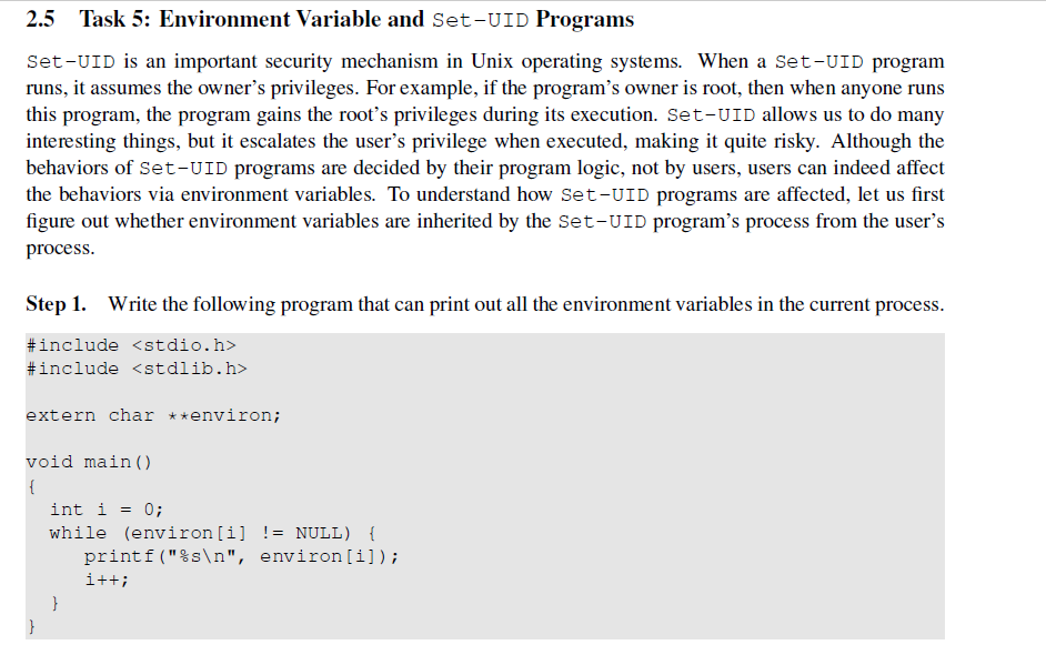 25 Task 5 Environment Variable And Set Uid Programs 