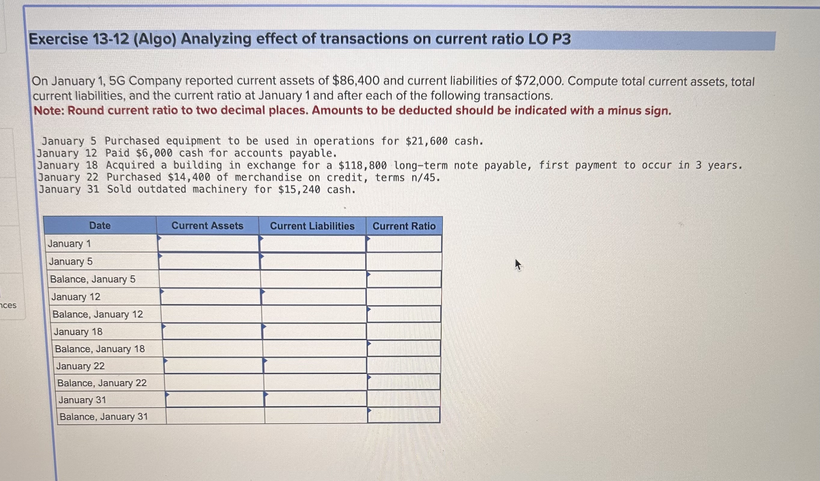 Solved Exercise 13−13 (Algo) Computing current ratio and | Chegg.com