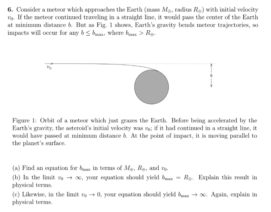 Solved Consider a meteor which approaches the Earth (mass | Chegg.com