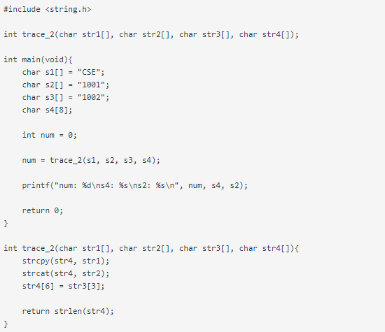 Solved #include int trace_2(char str1[], char str2[], char | Chegg.com