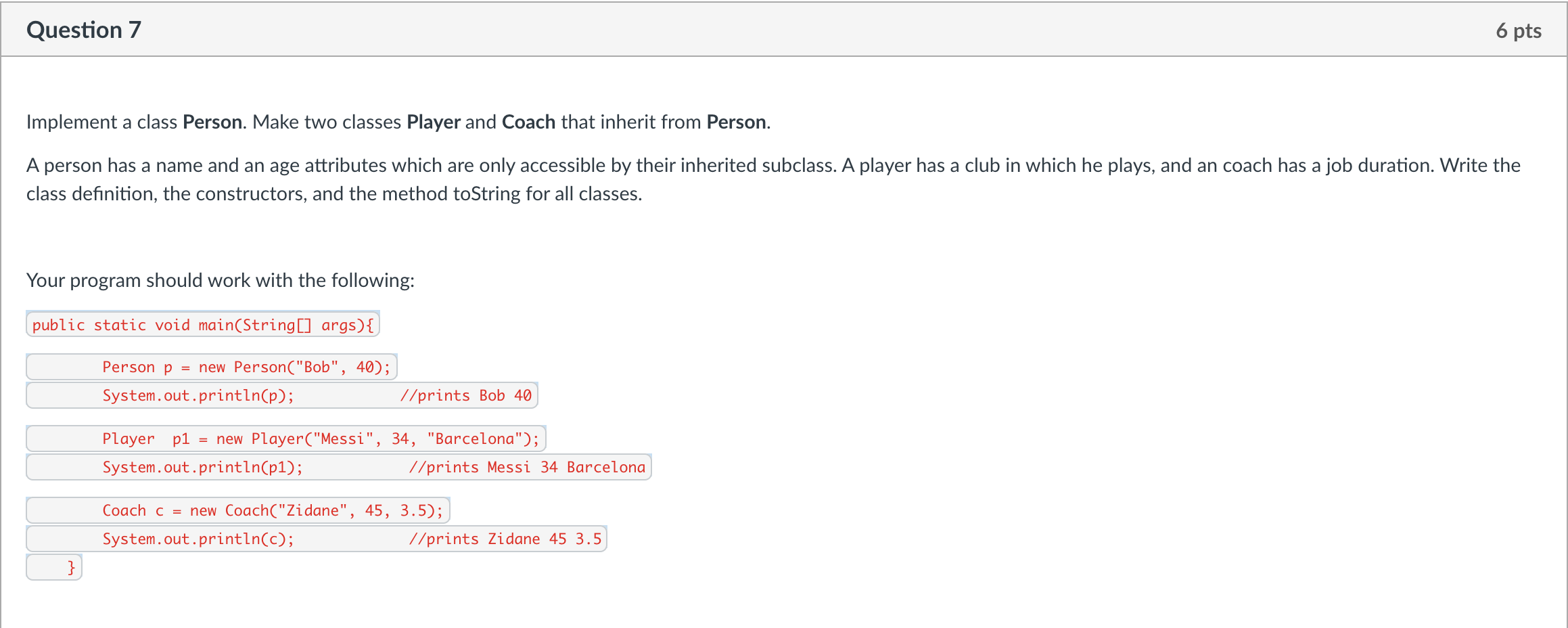 Solved Question 7 6 pts Implement a class Person. Make two | Chegg.com