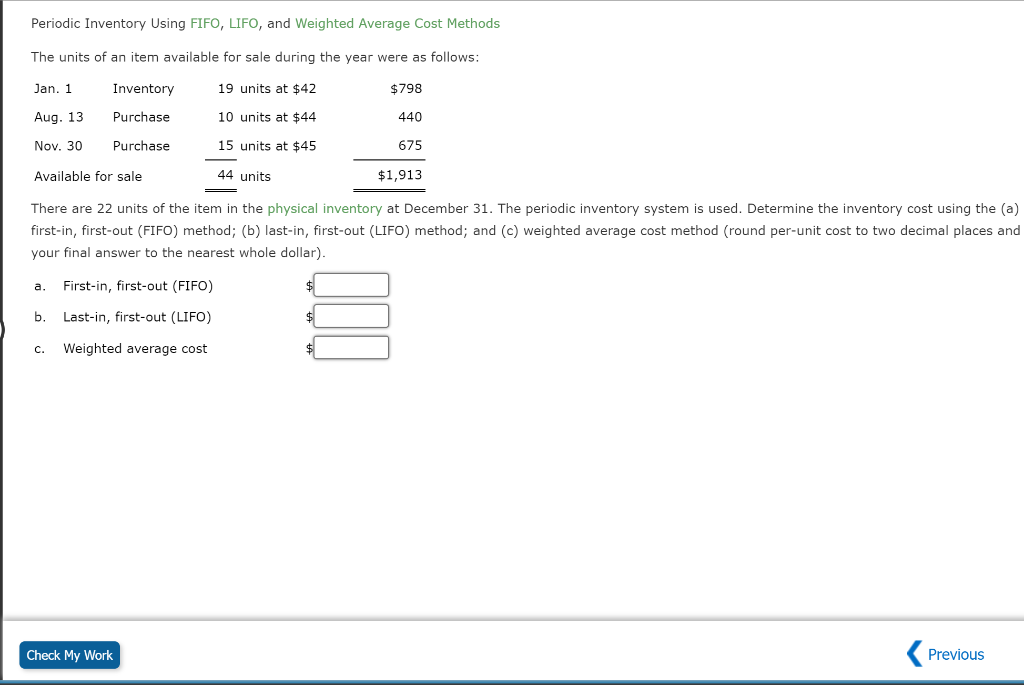 Solved Periodic Inventory Using FIFO, LIFO, and Weighted | Chegg.com