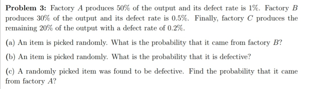 Solved Problem 3: Factory A produces 50% of the output and | Chegg.com