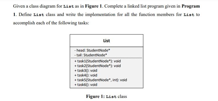 Solved 1 2 3 1/Program 1 class StudentNode { public: string | Chegg.com