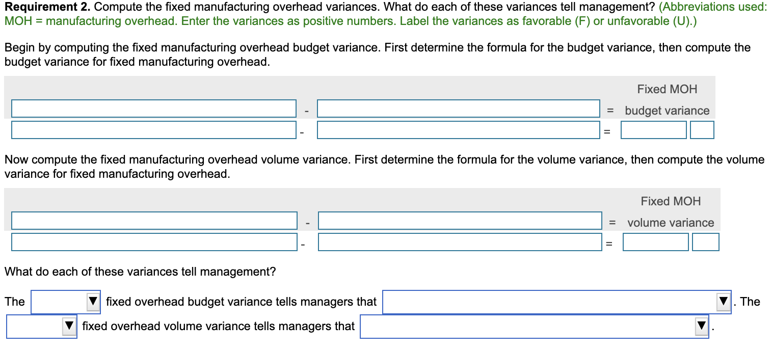 Requirement 2. Compute the fixed manufacturing | Chegg.com