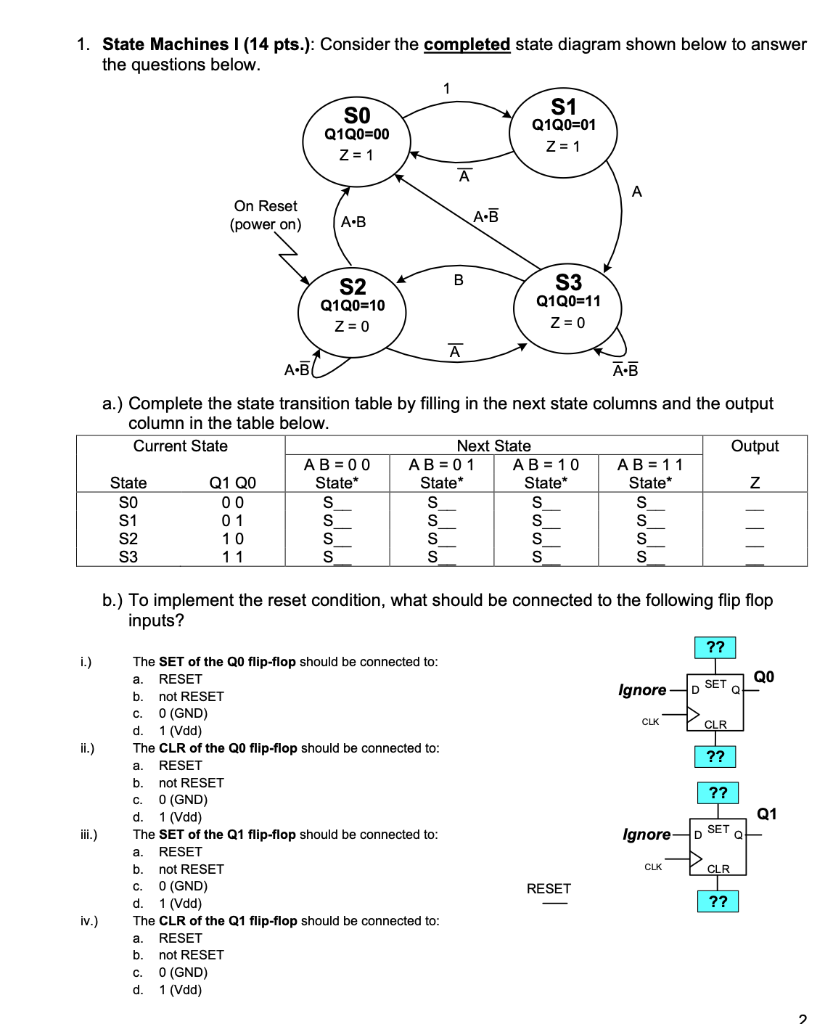 Solved 1. State Machines I (14 pts.): Consider the completed | Chegg.com