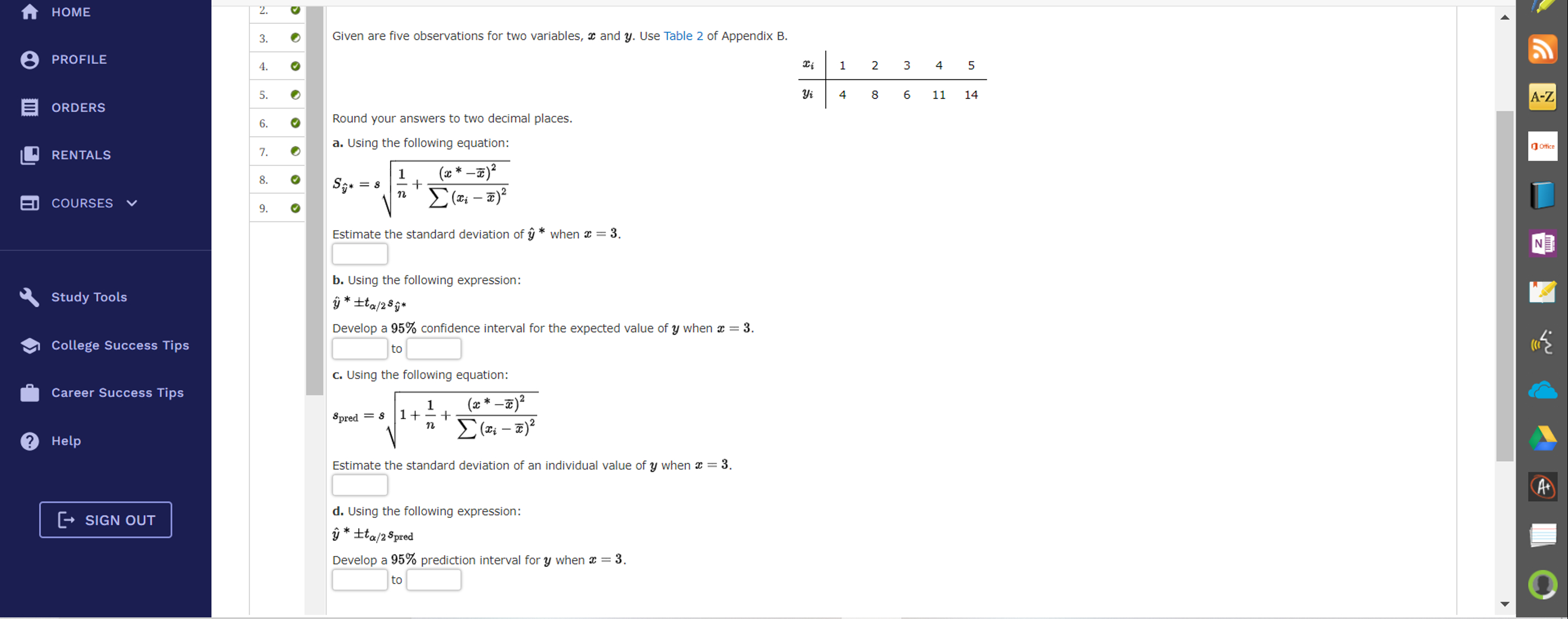 Solved Given are five observations for two variables, x ﻿and | Chegg.com