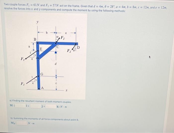 Solved Two couple forces F1=61 N and F2=57 N act on the | Chegg.com