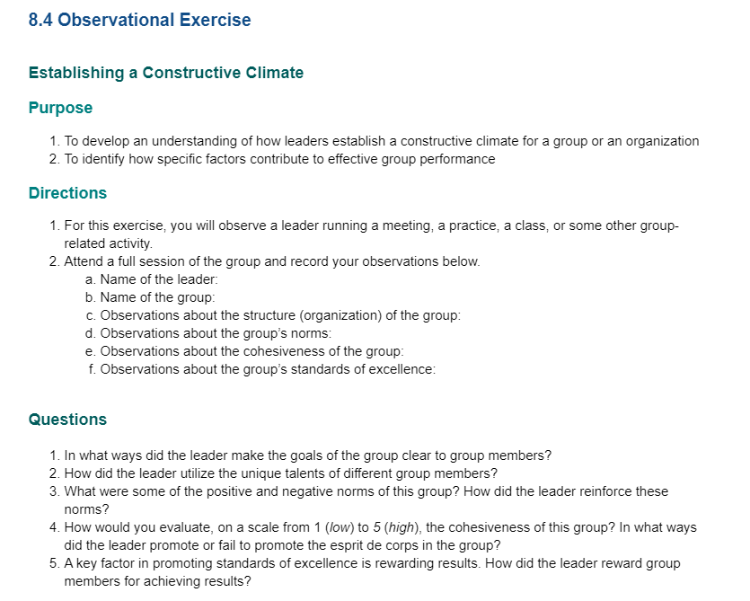 Solved Establishing a Constructive Climate Purpose 1. To | Chegg.com