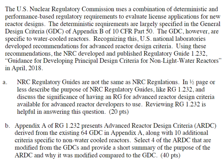 Solved The U.S. Nuclear Regulatory Commission uses a | Chegg.com