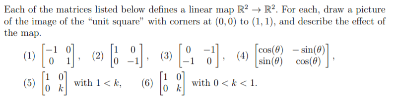Solved Each of the matrices listed below defines a linear | Chegg.com