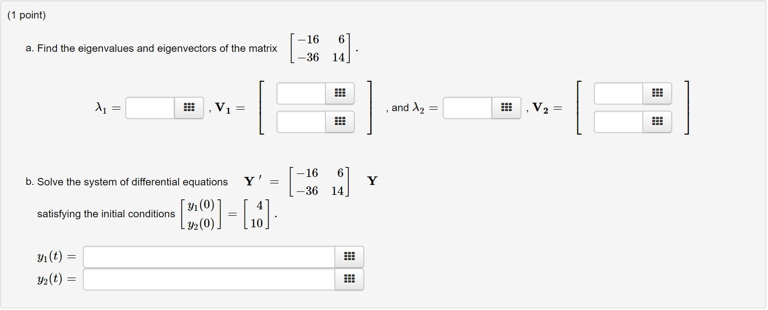 Solved (1 point) a. Find the eigenvalues and eigenvectors of | Chegg.com