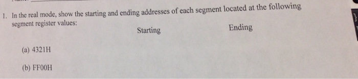 Solved 1. In the real mode, show the starting and ending | Chegg.com
