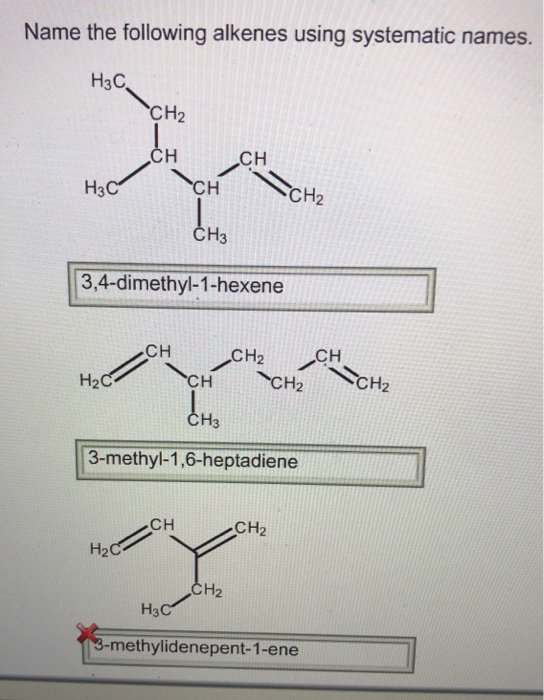 Solved Name the following alkenes using systematic names. | Chegg.com