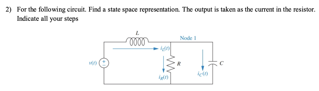 Solved 2) For the following circuit. Find a state space | Chegg.com