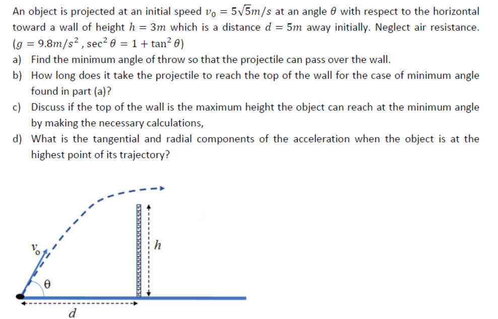 Solved An object is projected at an initial speed vo = | Chegg.com