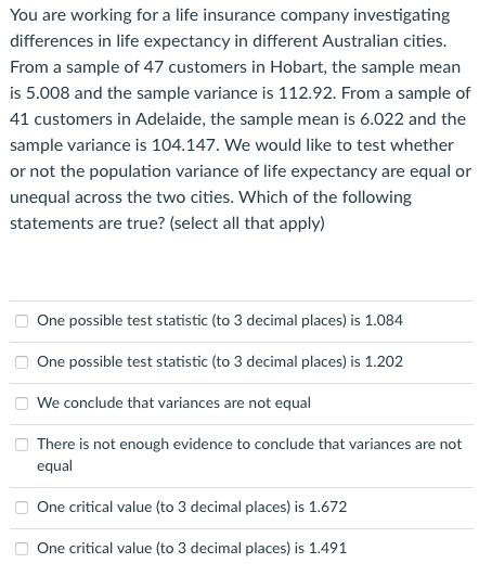 Solved You are working for a life insurance company | Chegg.com