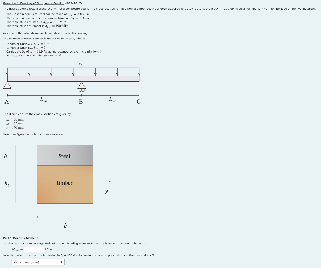 Solved Question 1: Bending of Composite Section (30 MARKS) | Chegg.com