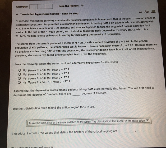 Solved Attempts: Keep the Highest: 18 4. Two-tailed | Chegg.com