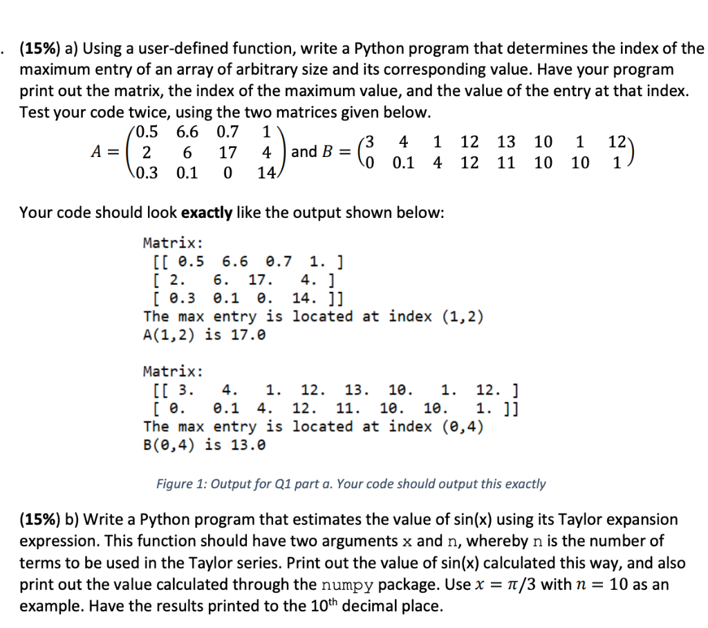 Solved (15%) a) Using a user-defined function, write a | Chegg.com