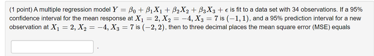 Solved (1 point) A multiple regression model Y = Bo + B1X1 + | Chegg.com