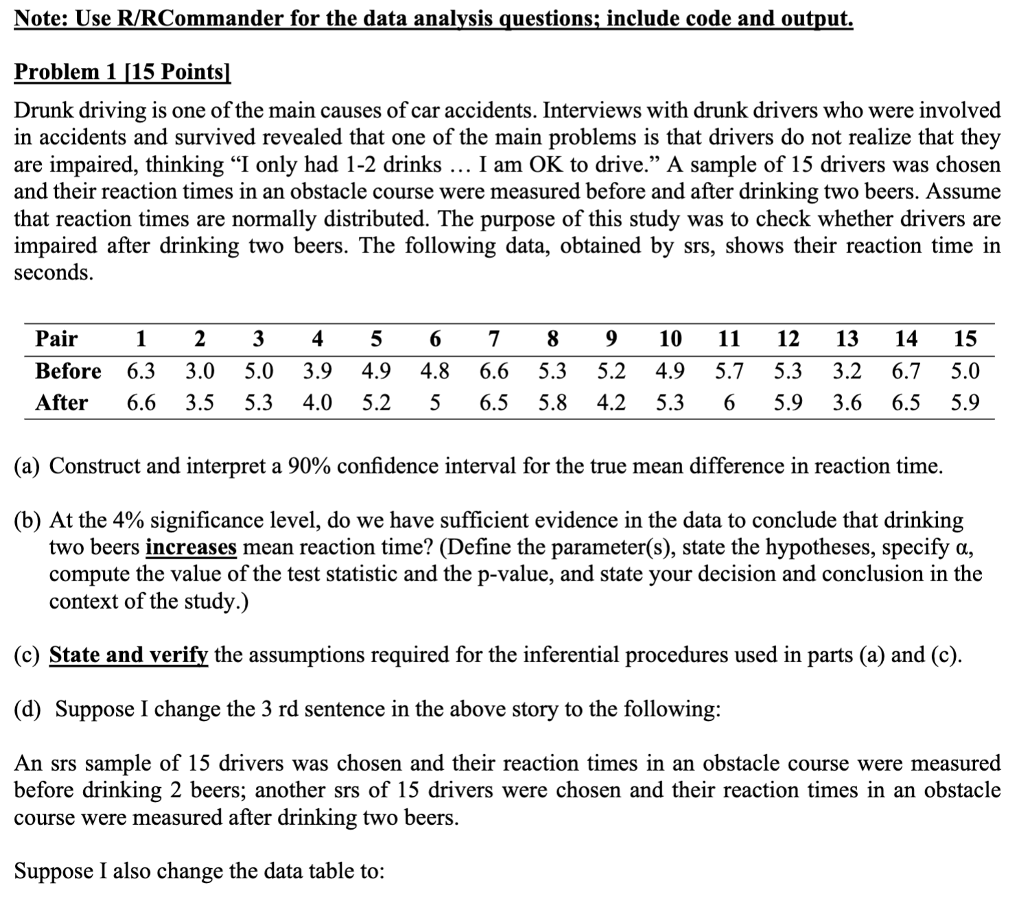 Solved Note: Use R/RCommander for the data analysis | Chegg.com