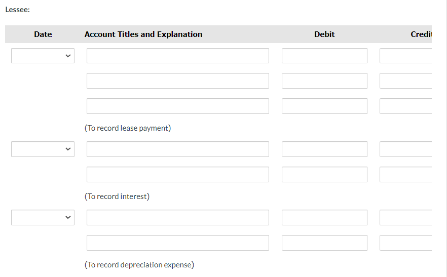 Solved Lessee:Lessor:Prepare the journal entries for the | Chegg.com