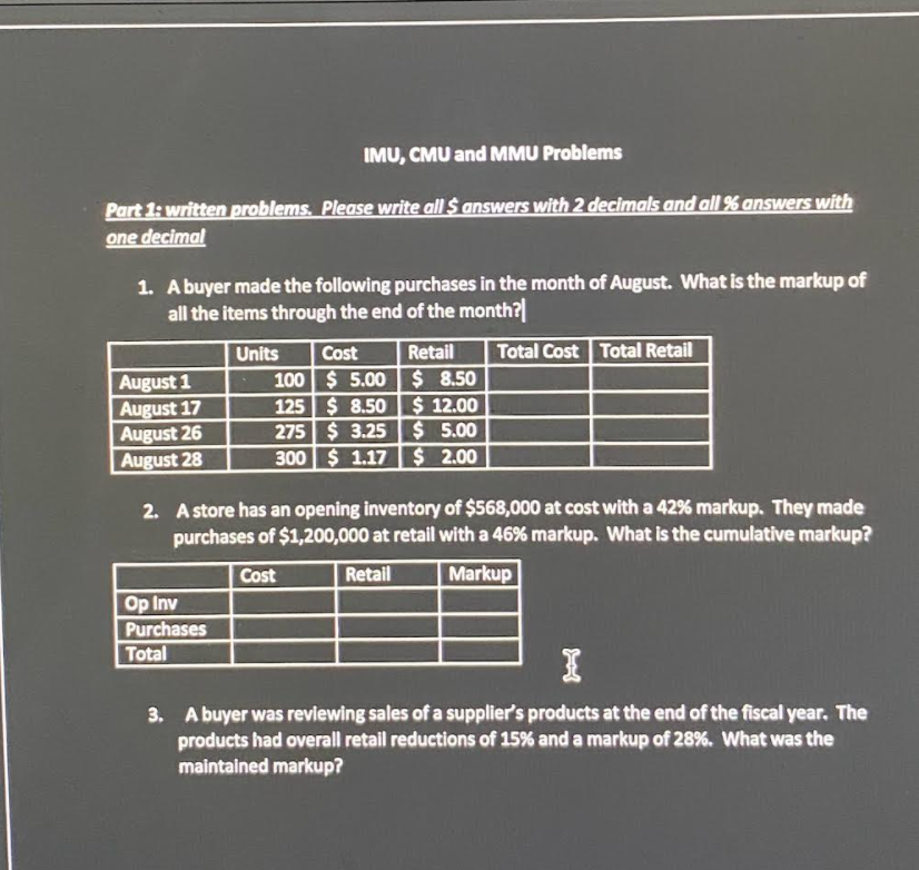 Solved IMU, CMU and MMU Problems Part 1: written problems. | Chegg.com